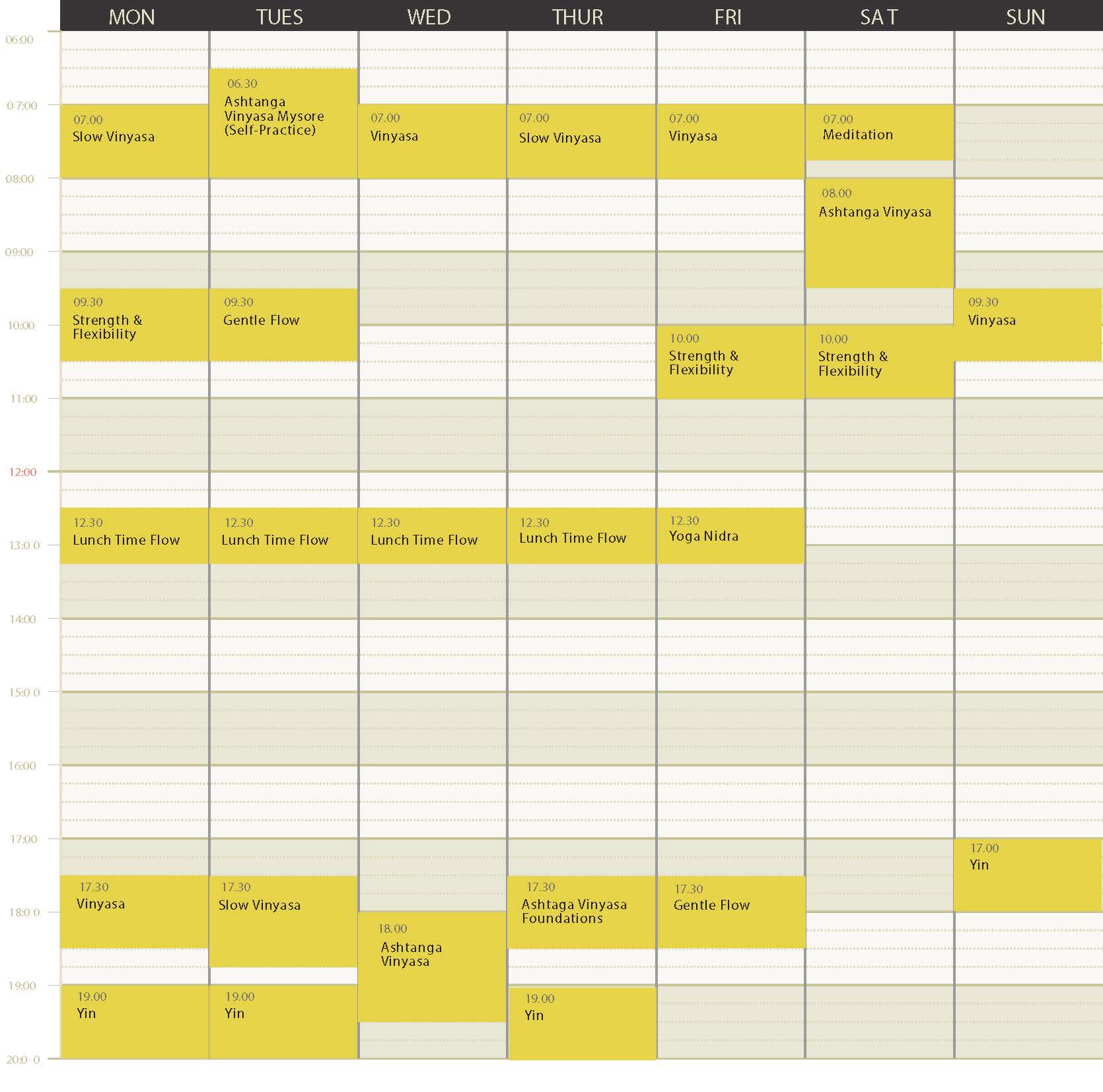 Timetable - find out about our yoga classes - Sanará Studio